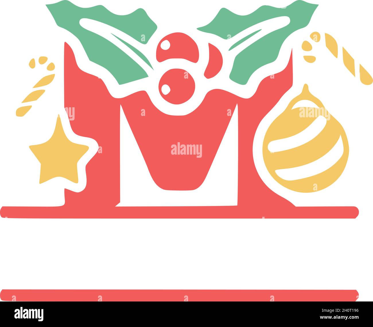 The letter M is decorated with mistletoe and Christmas elements ...