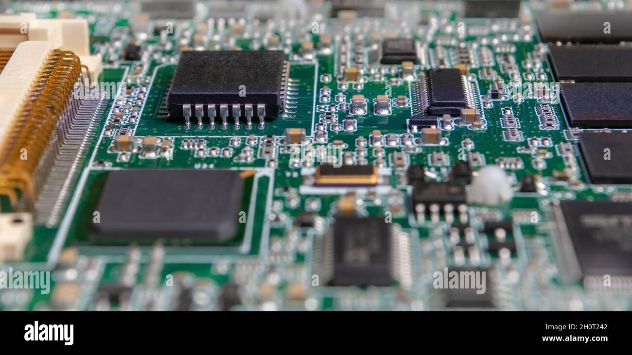 printed circuit board with surface mounted passive and active circuit ...