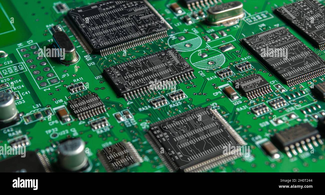 printed circuit board with surface mounted passive and active circuit ...
