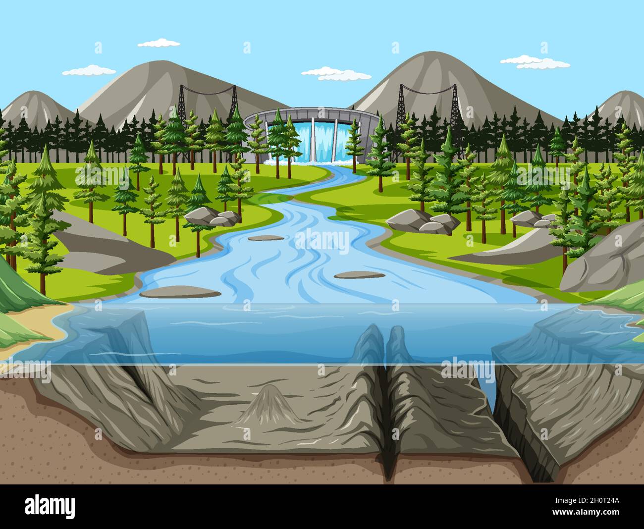 Nature scene landscape with underwater of lake and dam background ...