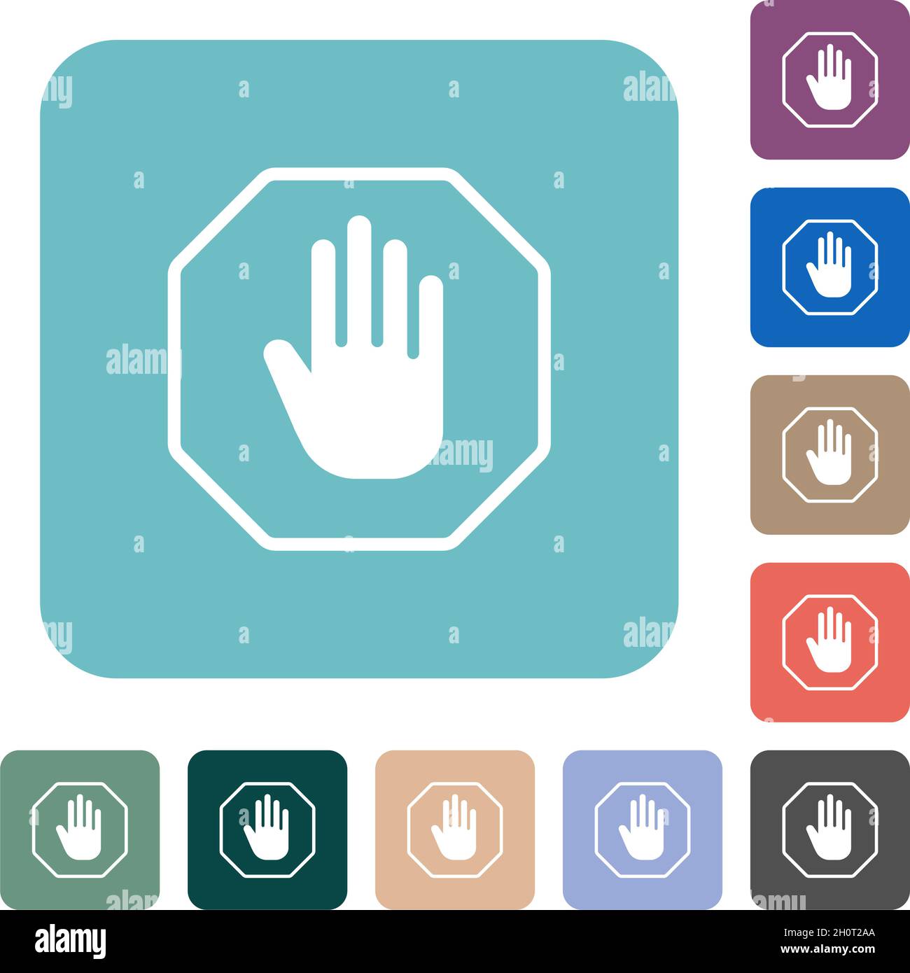 Octagon shaped stop sign outline white flat icons on color rounded ...