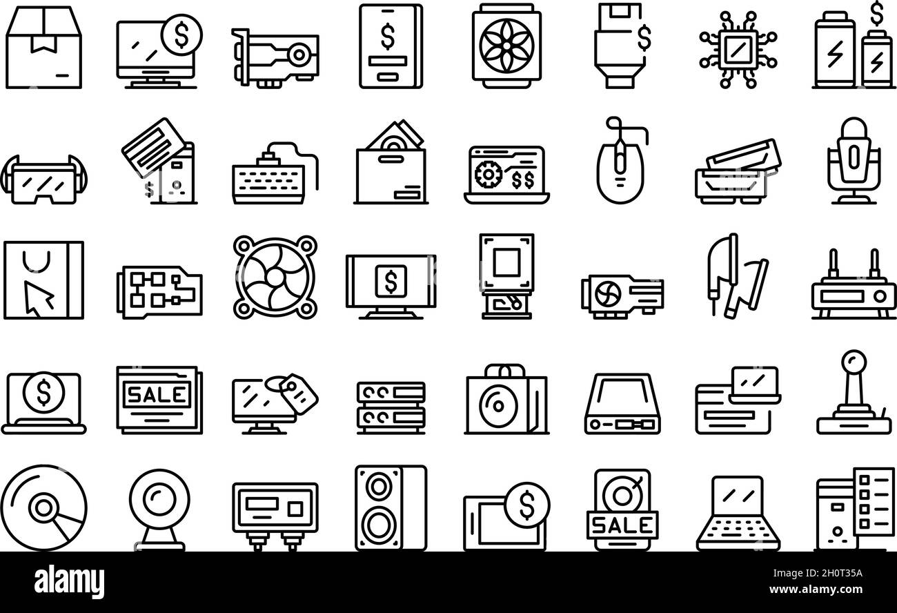 Computer store icons set outline vector. Online store. Web marketplace ...