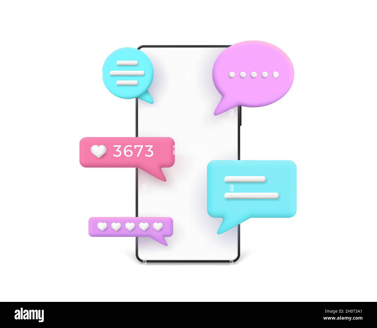 3d Realistic Phone With Popping Messages And Comments In Speech Bubbles Smartphone Text Dialog 