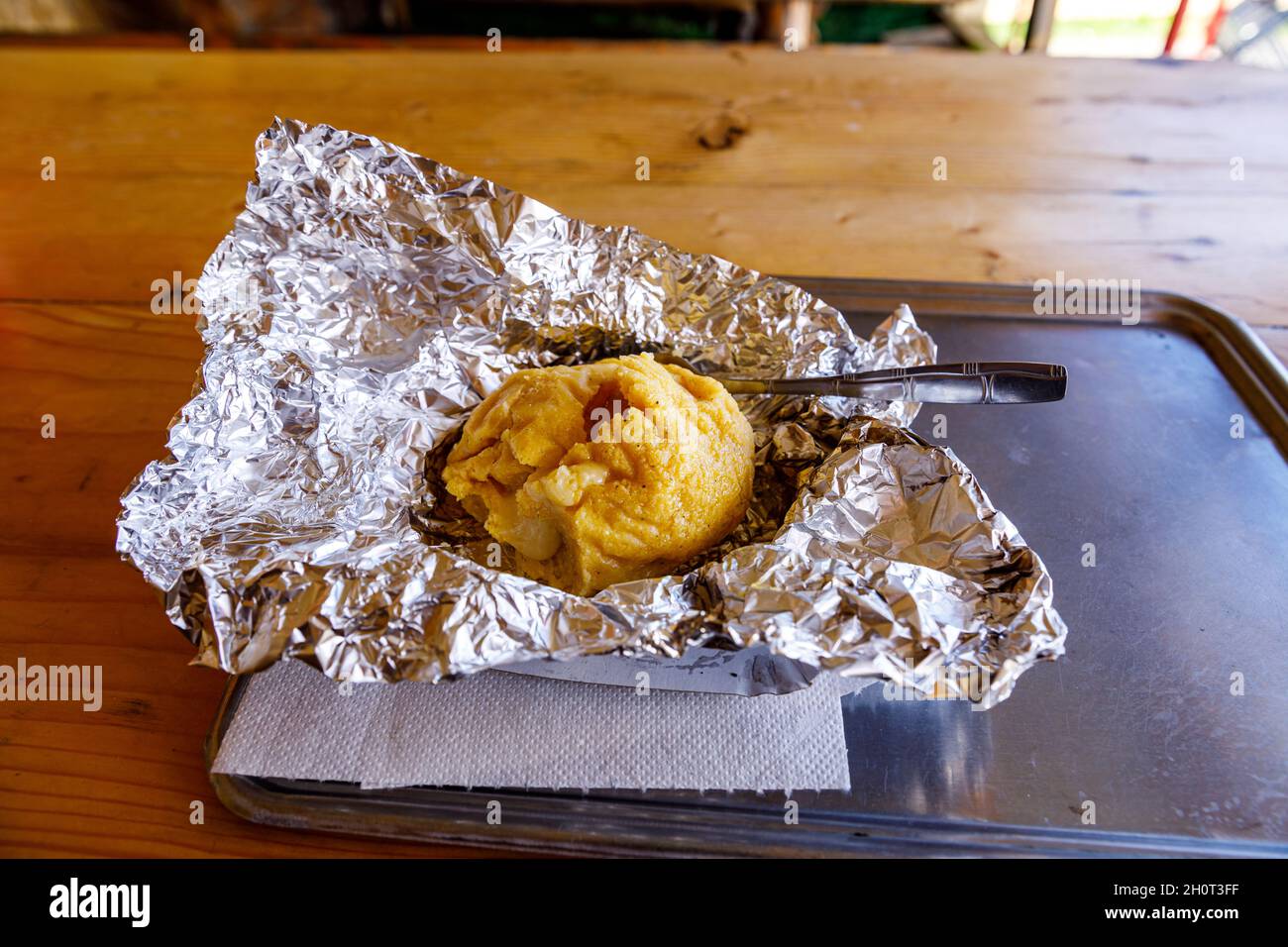 The traditional homemade polenta food Bulz from romania Stock Photo - Alamy