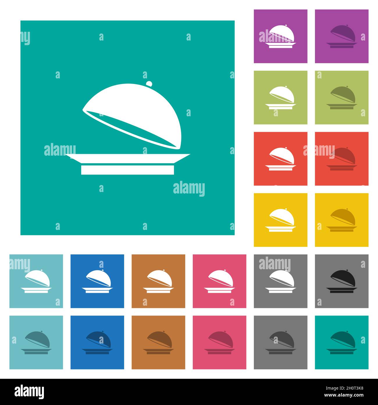 Open food tray multi colored flat icons on plain square backgrounds ...