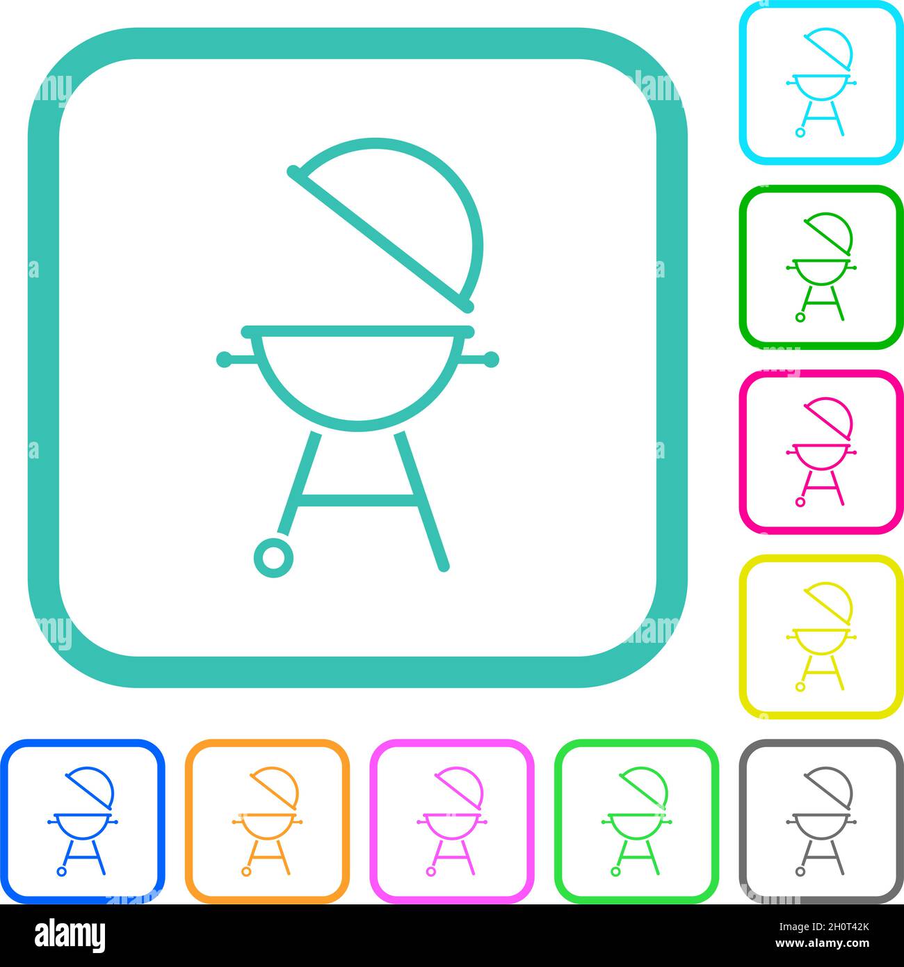 Barbecue grill with open cover outline vivid colored flat icons in ...