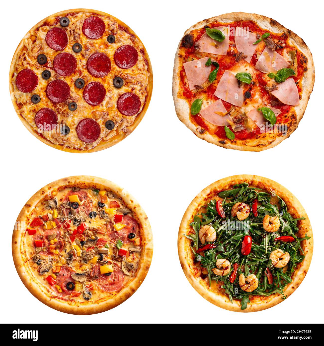 Set of different pizzas isolated on white Stock Photo - Alamy