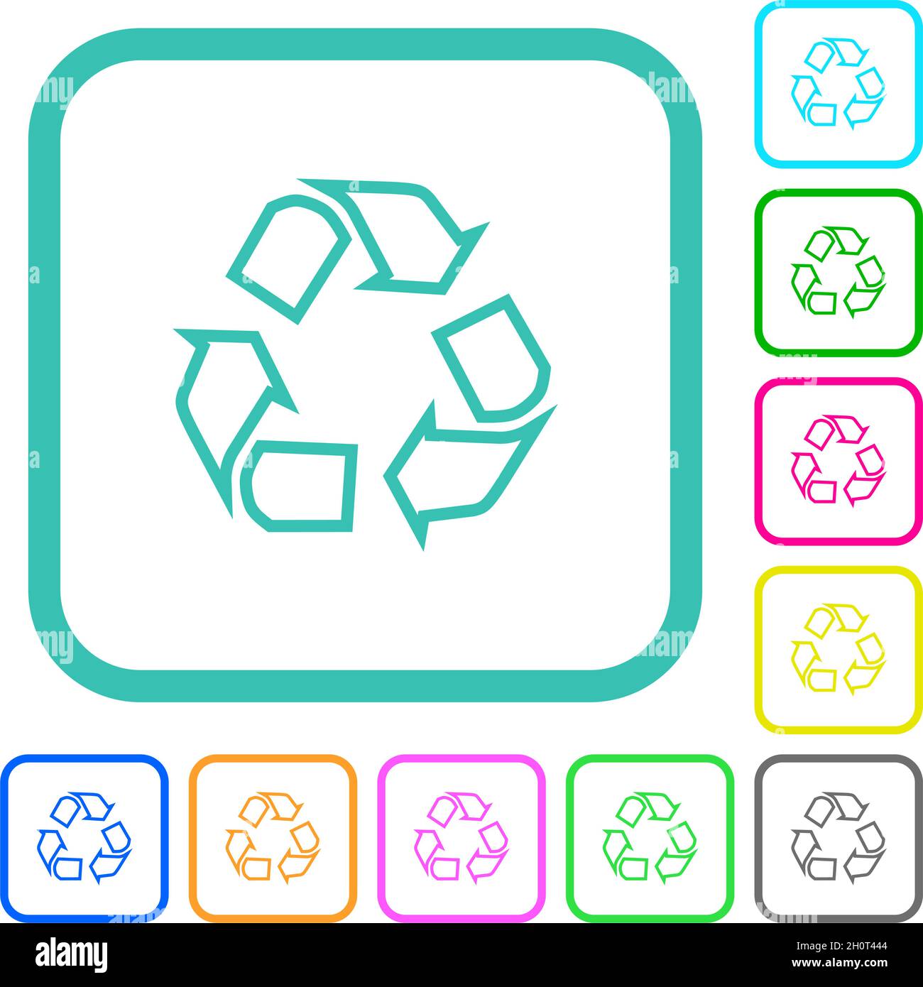 Recycling outline vivid colored flat icons in curved borders on white ...