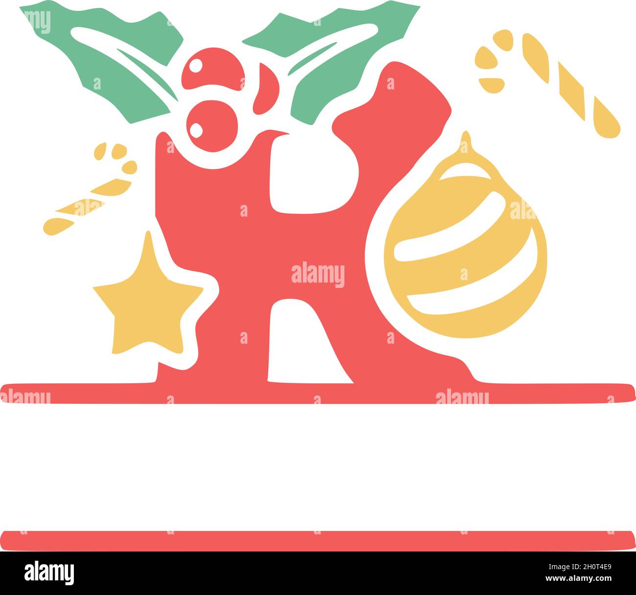 The letter R is decorated with mistletoe and Christmas elements ...