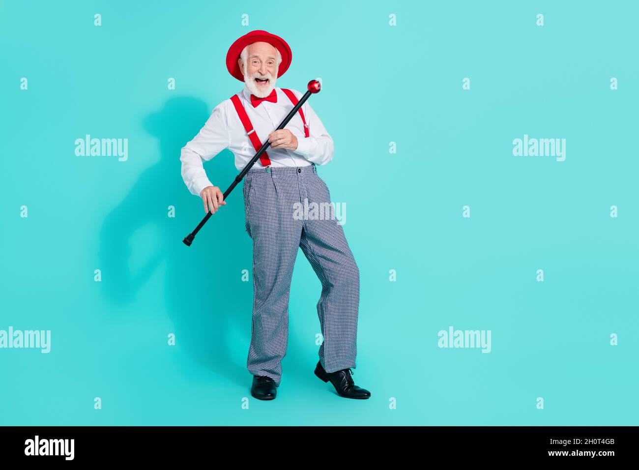 Full length body size view of nice cheerful mister dancing having fun ...
