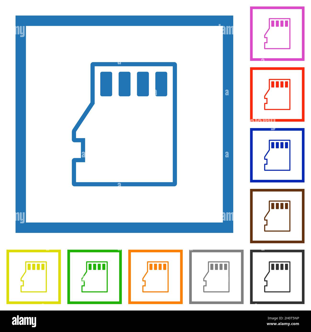 Micro SD memory card outline flat color icons in square frames on white ...