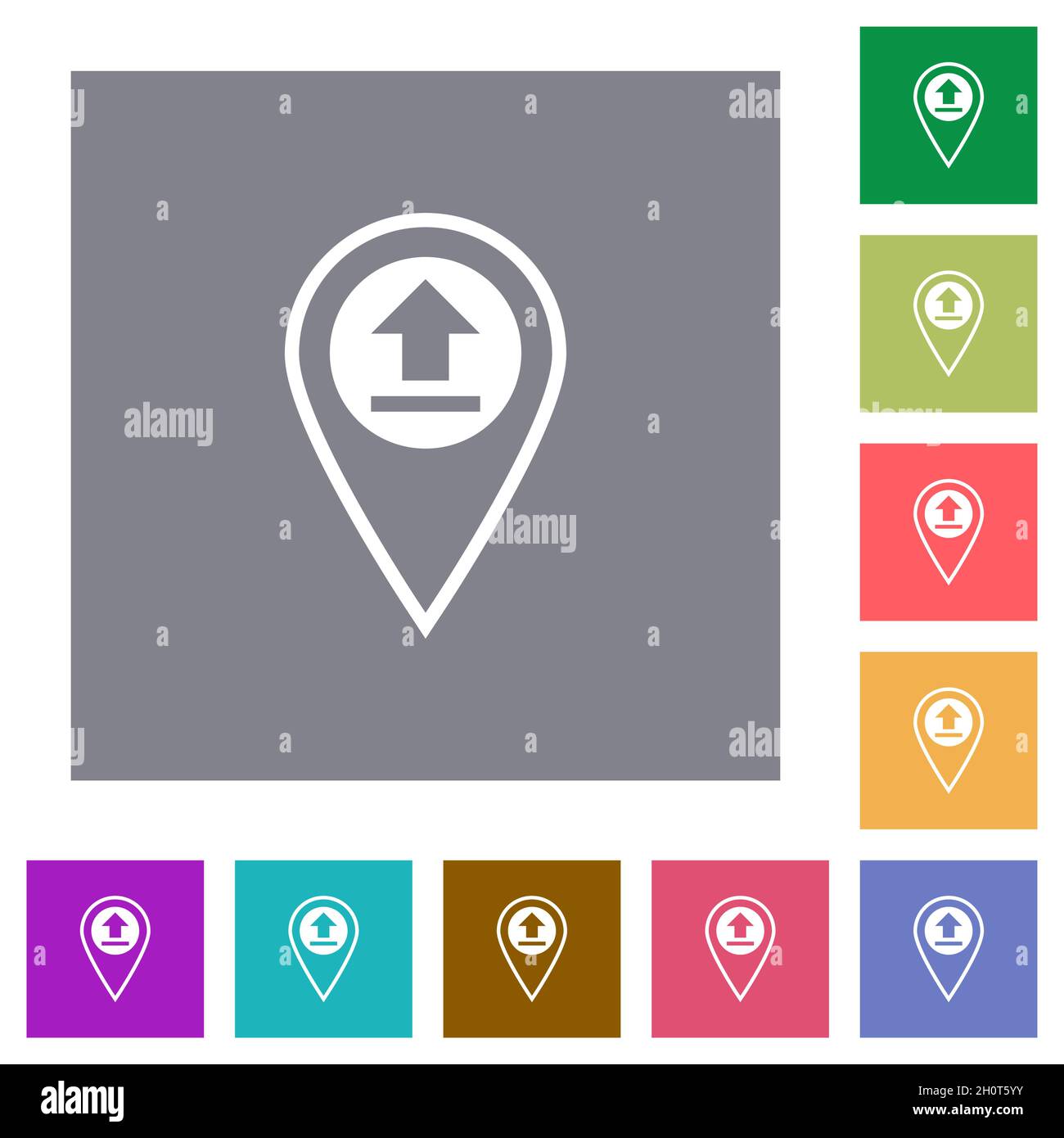 Upload GPS map location flat icons on simple color square backgrounds ...