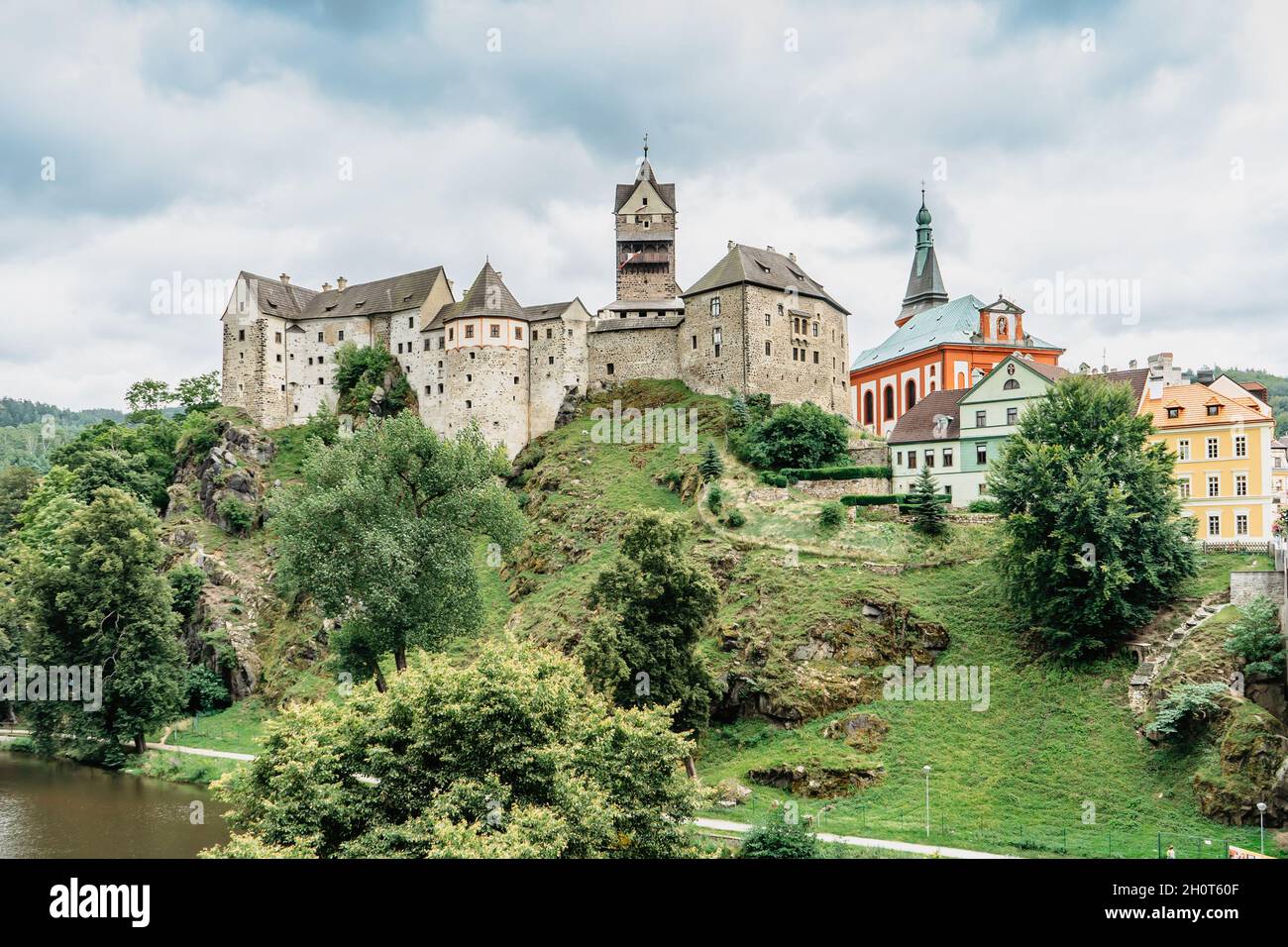 Panoramic view of famous medieval town of Loket,Elbogen, with colorful ...