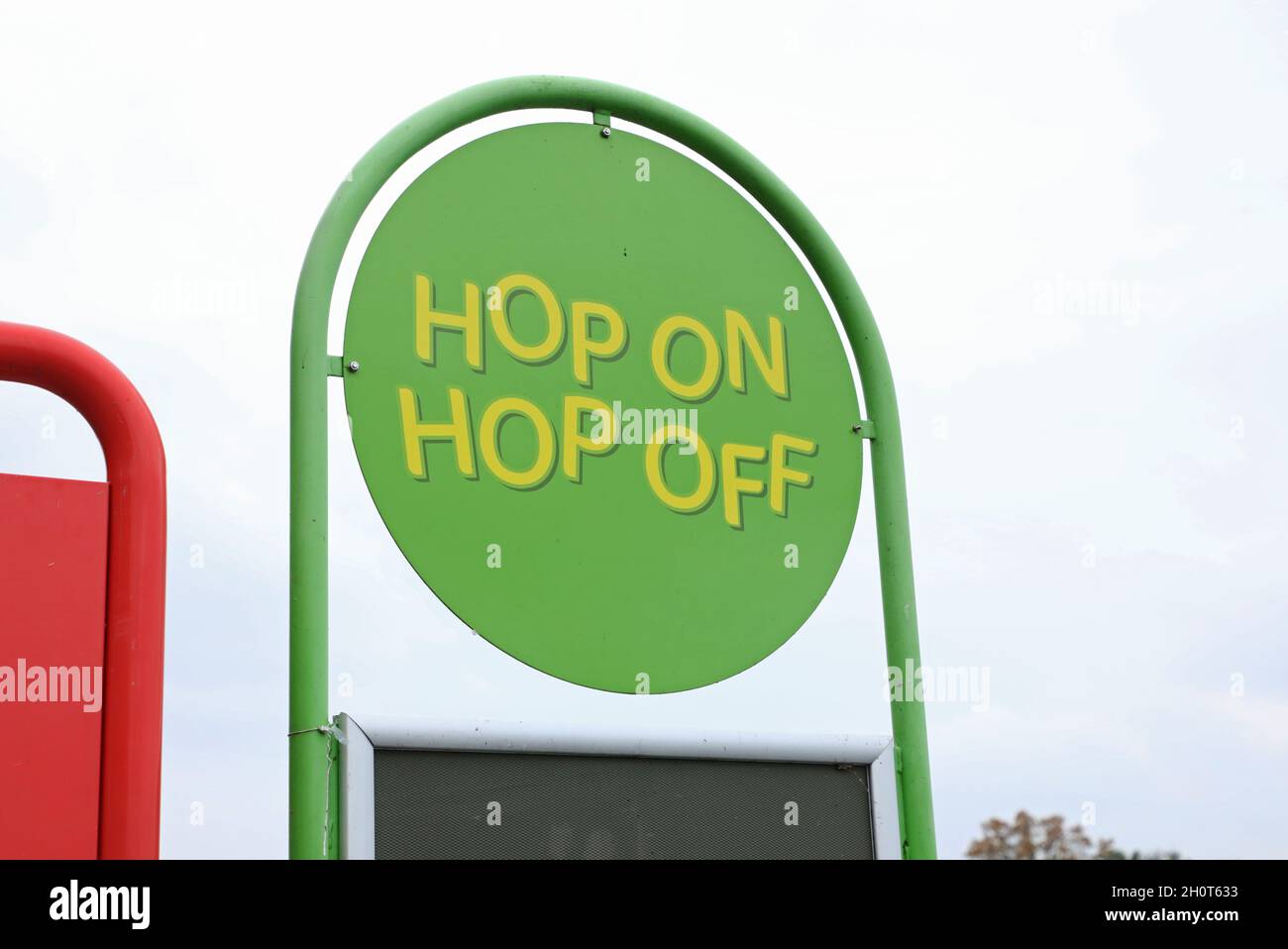 Hop on , Hop off sign, in Stockholm, Sweden, during Sunday afternoon ...