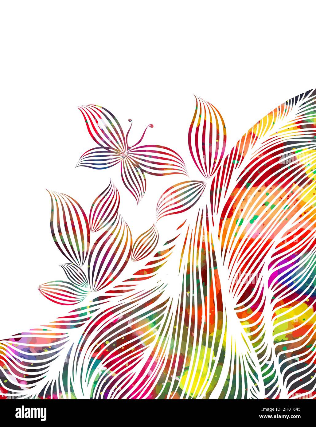 Multi-colored abstract background of lines and butterflies. Vector ...