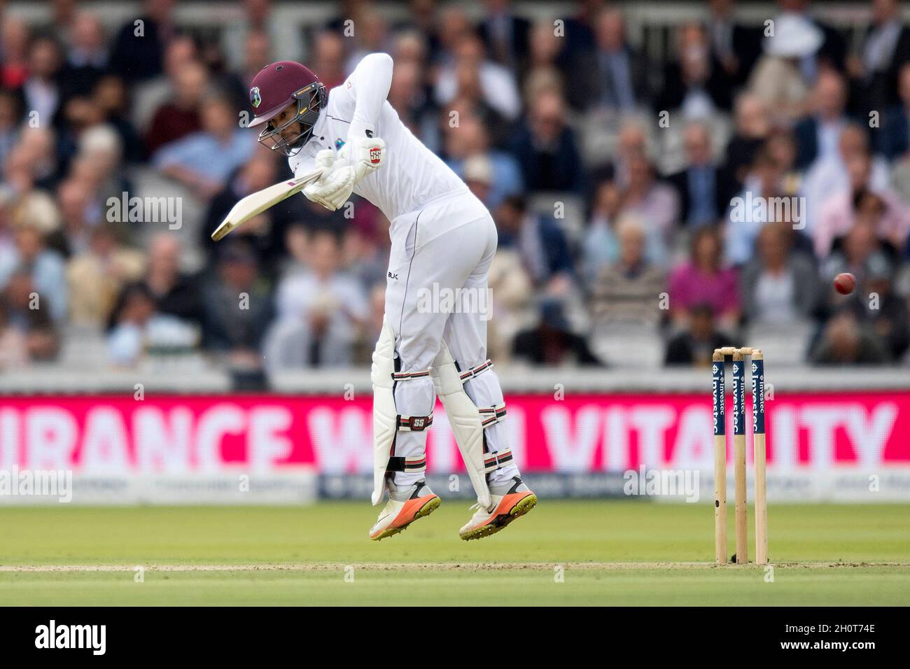 West Indies' Shai Hope hits a boundary during the first day of the ...