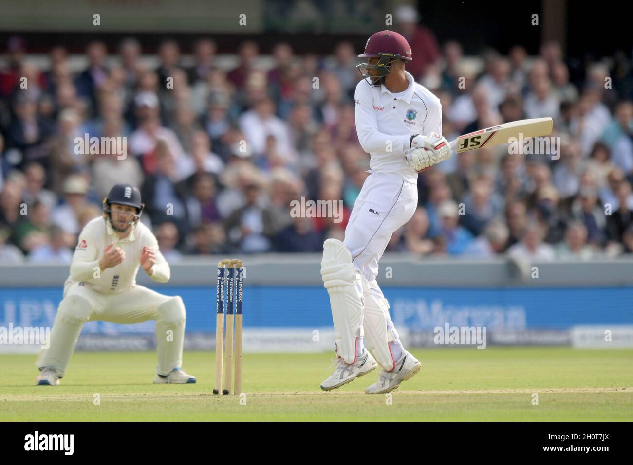 West Indies' Roston Chase bats during the first day of the third ...