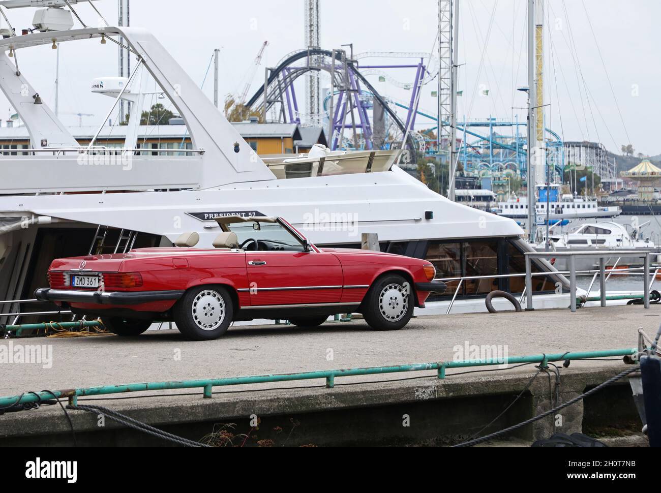 Old Mercedes convertible parked in Stockholm, Sweden, during Sunday ...