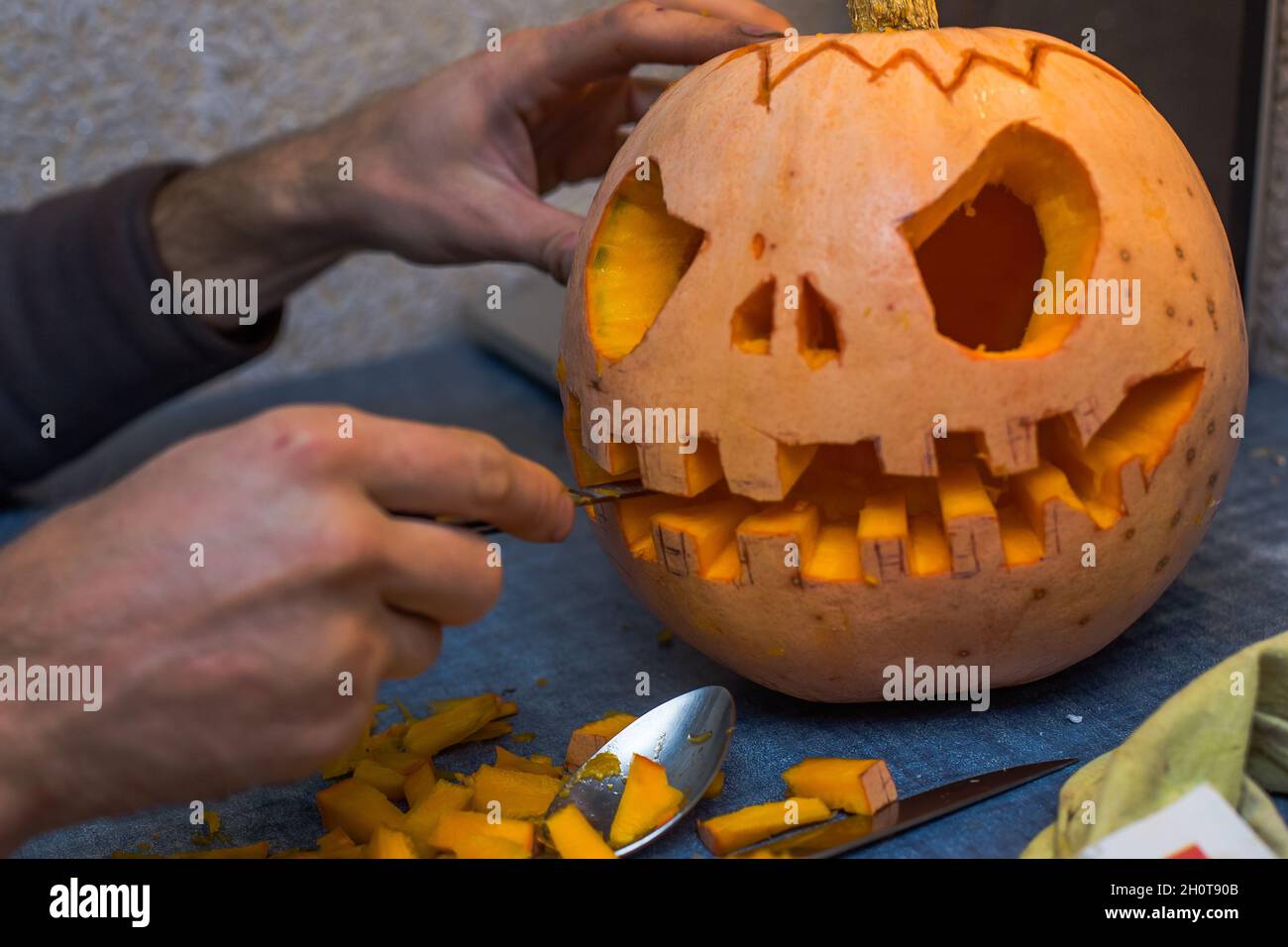 family fun activity. ?arved pumpkins into jack-o-lanterns for halloween ...