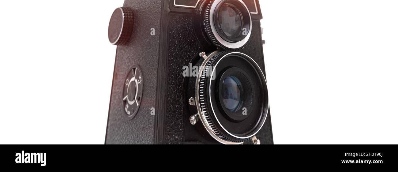 vintage photo camera on a white background with two lenses Stock Photo ...