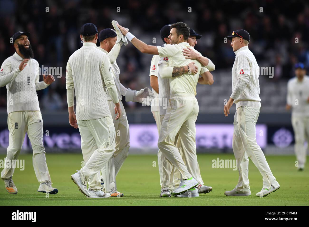 England's James Anderson celebrates taking the wicket of West Indies ...