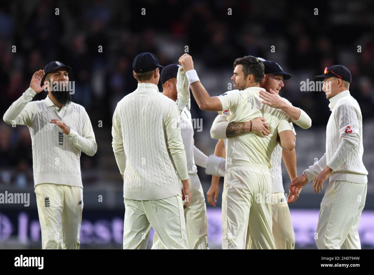 England's James Anderson celebrates taking the wicket of West Indies ...