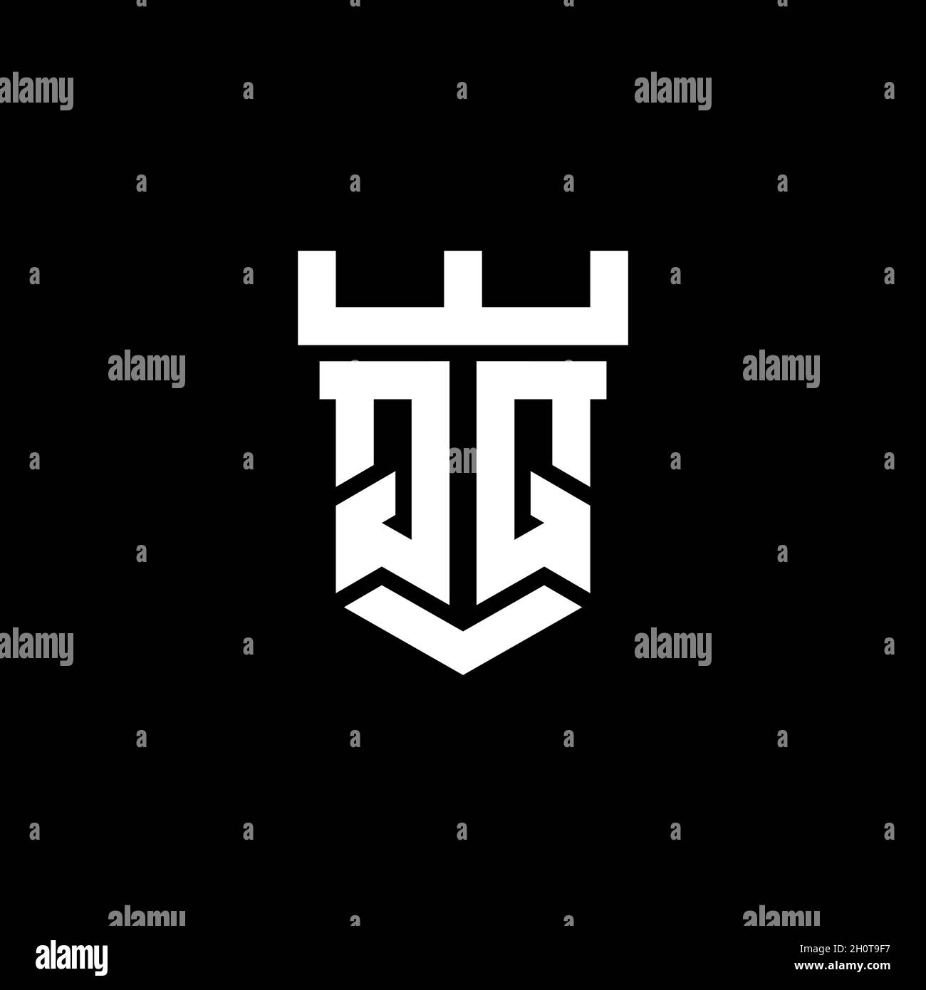QQ logo initial monogram with castle shape style design template isolated in black background ...