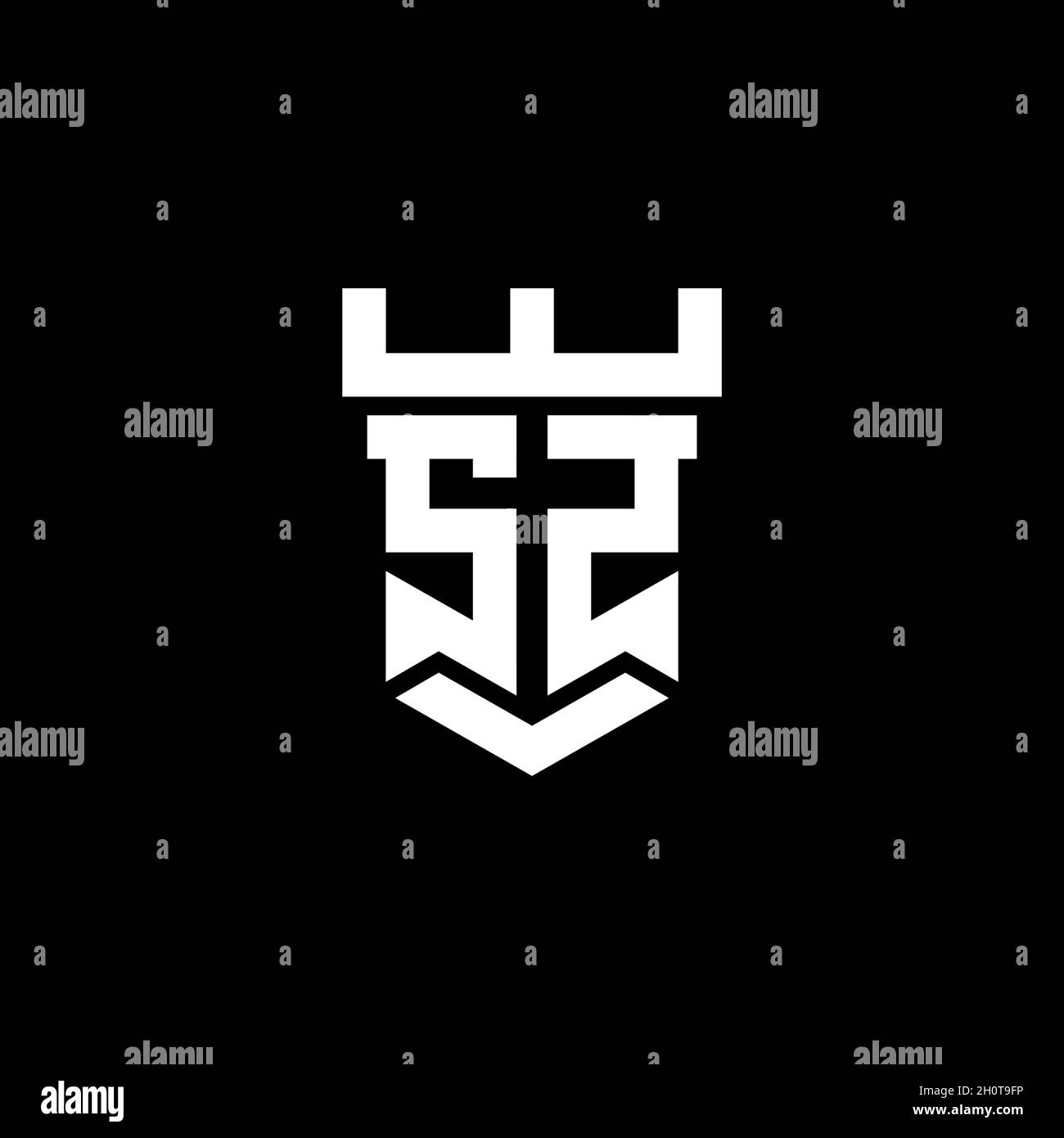 SZ logo initial monogram with castle shape style design template isolated in black background ...