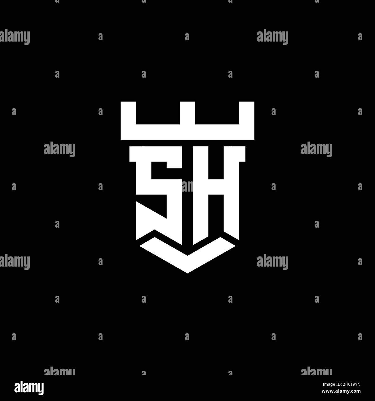 SH logo initial monogram with castle shape style design template ...