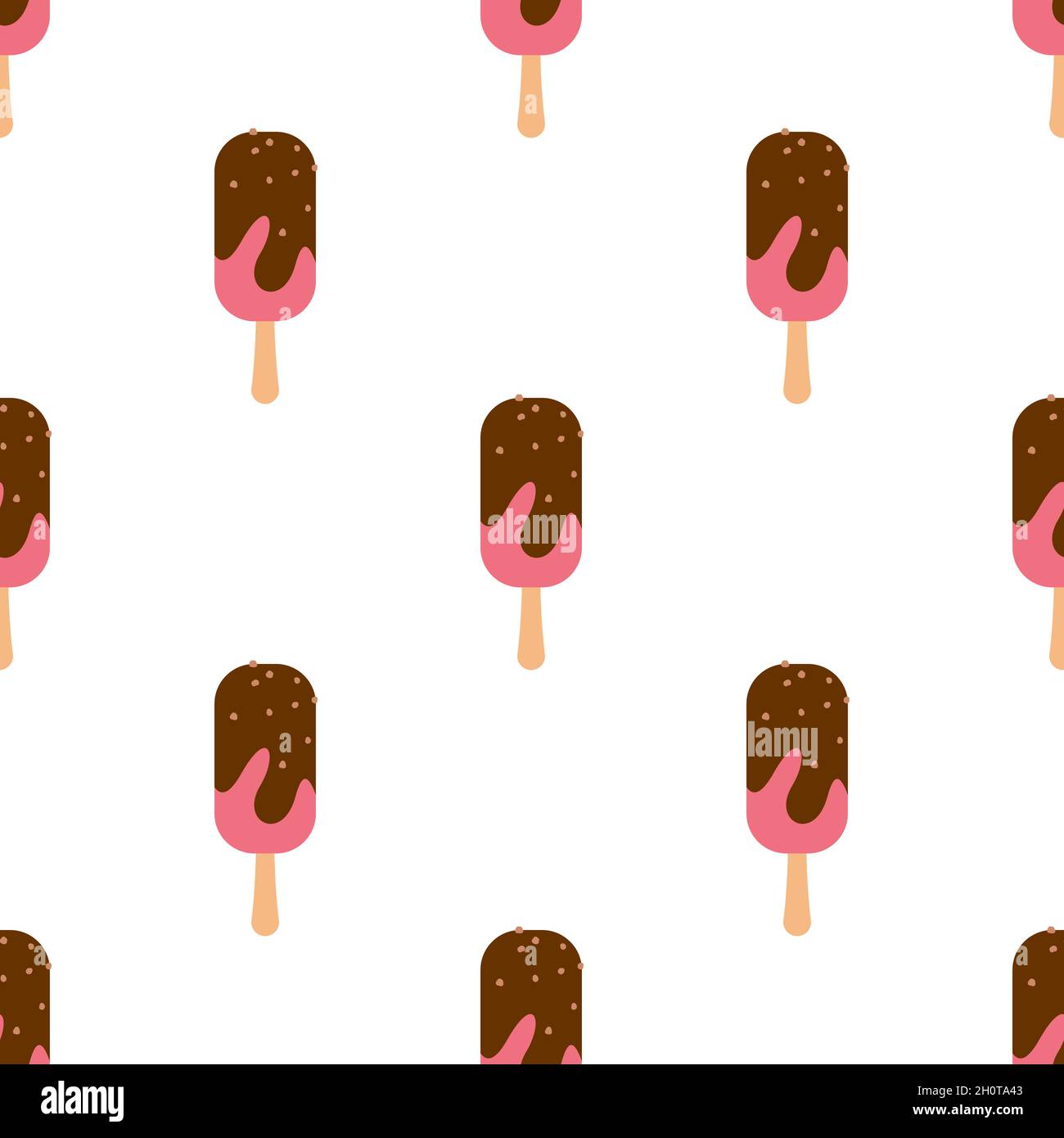 Seamless pattern with chocolate berry ice cream popsicle. Cute summer ...