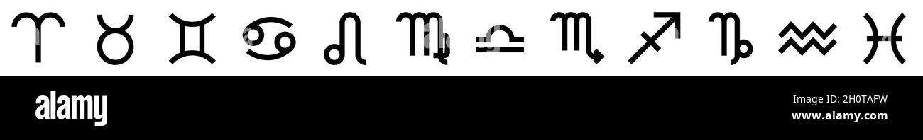 Zodiac symbols. Set od twelve astrological signs. Simple flat vector ...