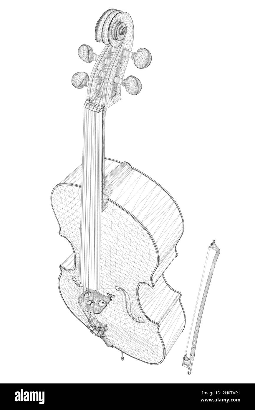 Violin wireframe from black lines isolated on white background ...