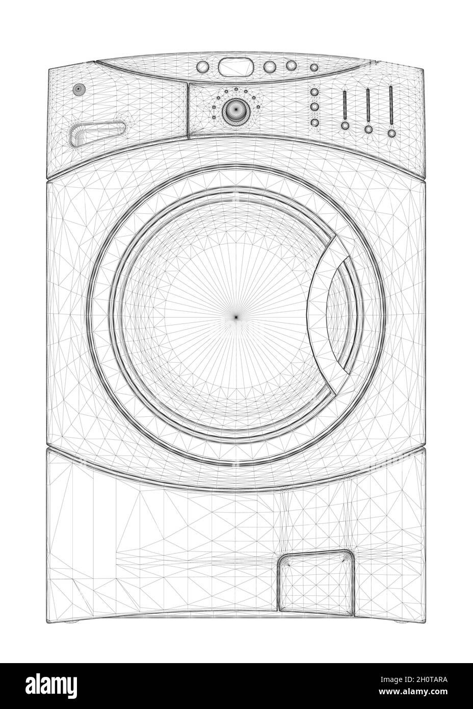 Washing machine wireframe from black lines isolated on white background. Front view. 3D. Vector ...