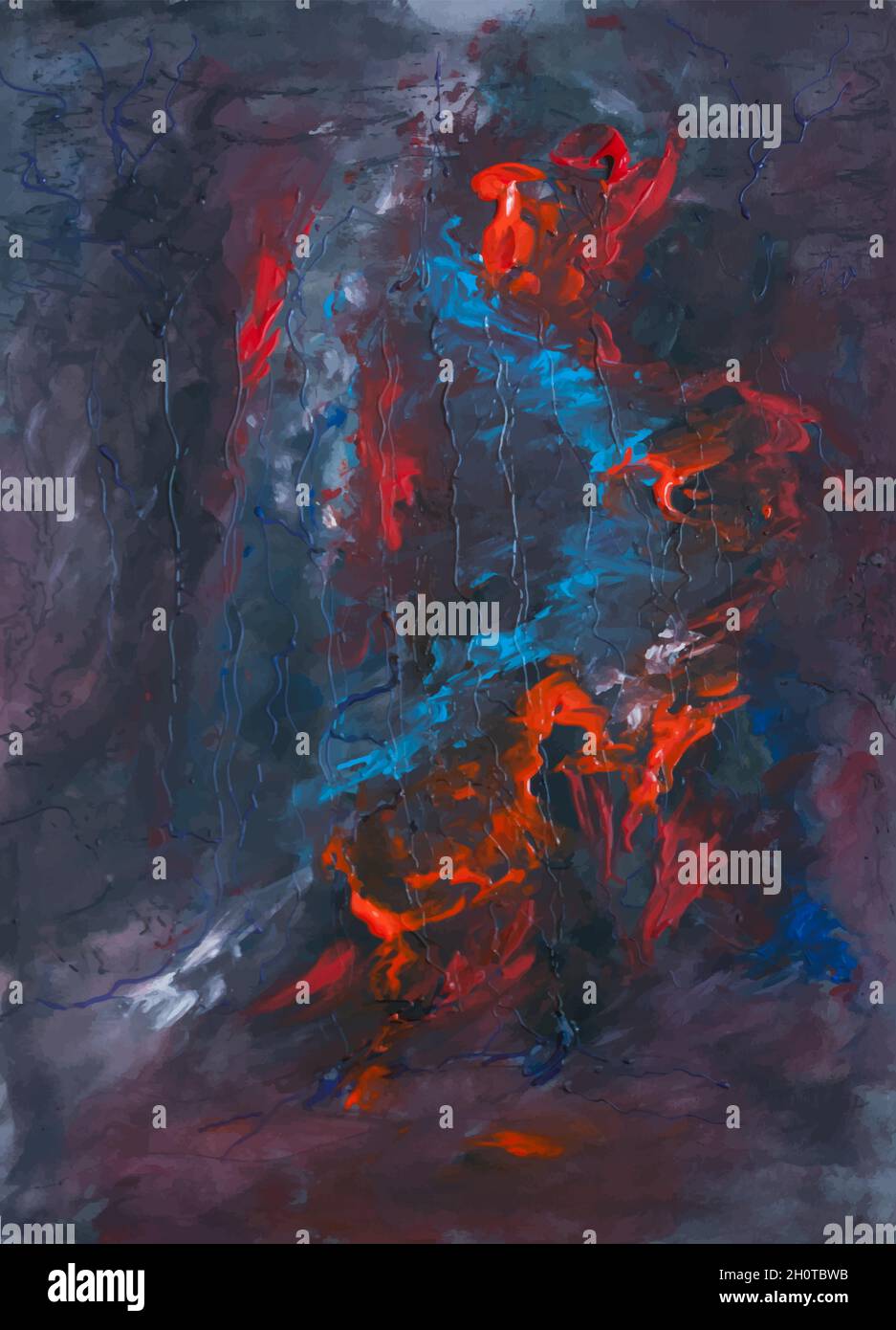 painting, abstract illustration of the bottom of the sea, volcanic ...