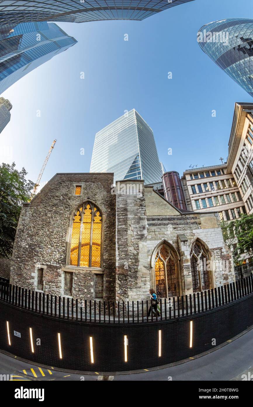 Wide angle photography showing the medieval church of St Helen's ...