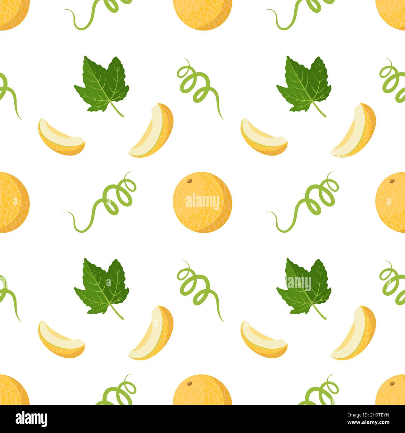 Seamless pattern with melons, curls and leaves. Cute summer print with ...