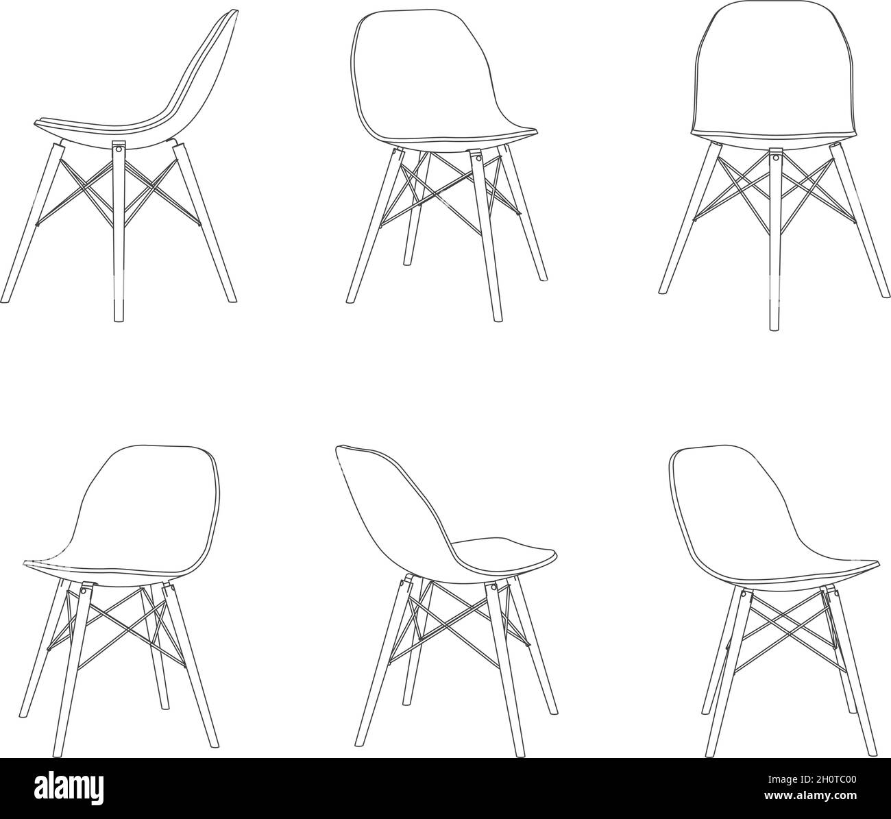 Vector modern dining chair with different views outline illustration ...