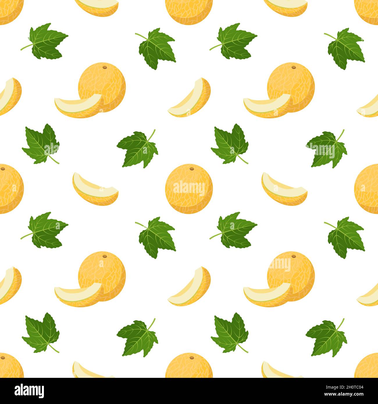 Seamless pattern with melons, curls and leaves. Cute summer print with ...
