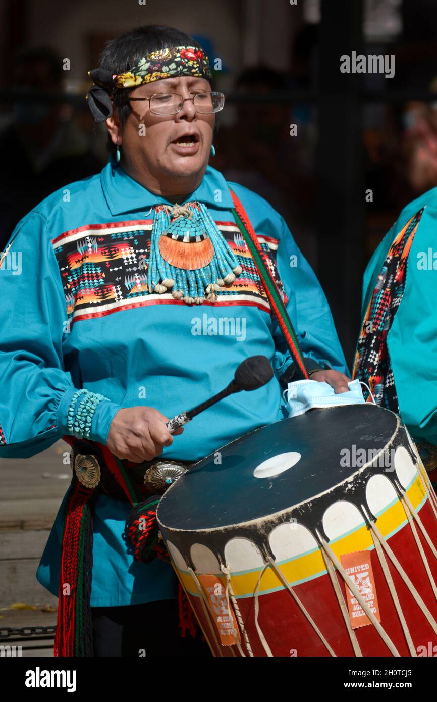 Native American drummers for a dance group from Zuni Pueblo in New ...