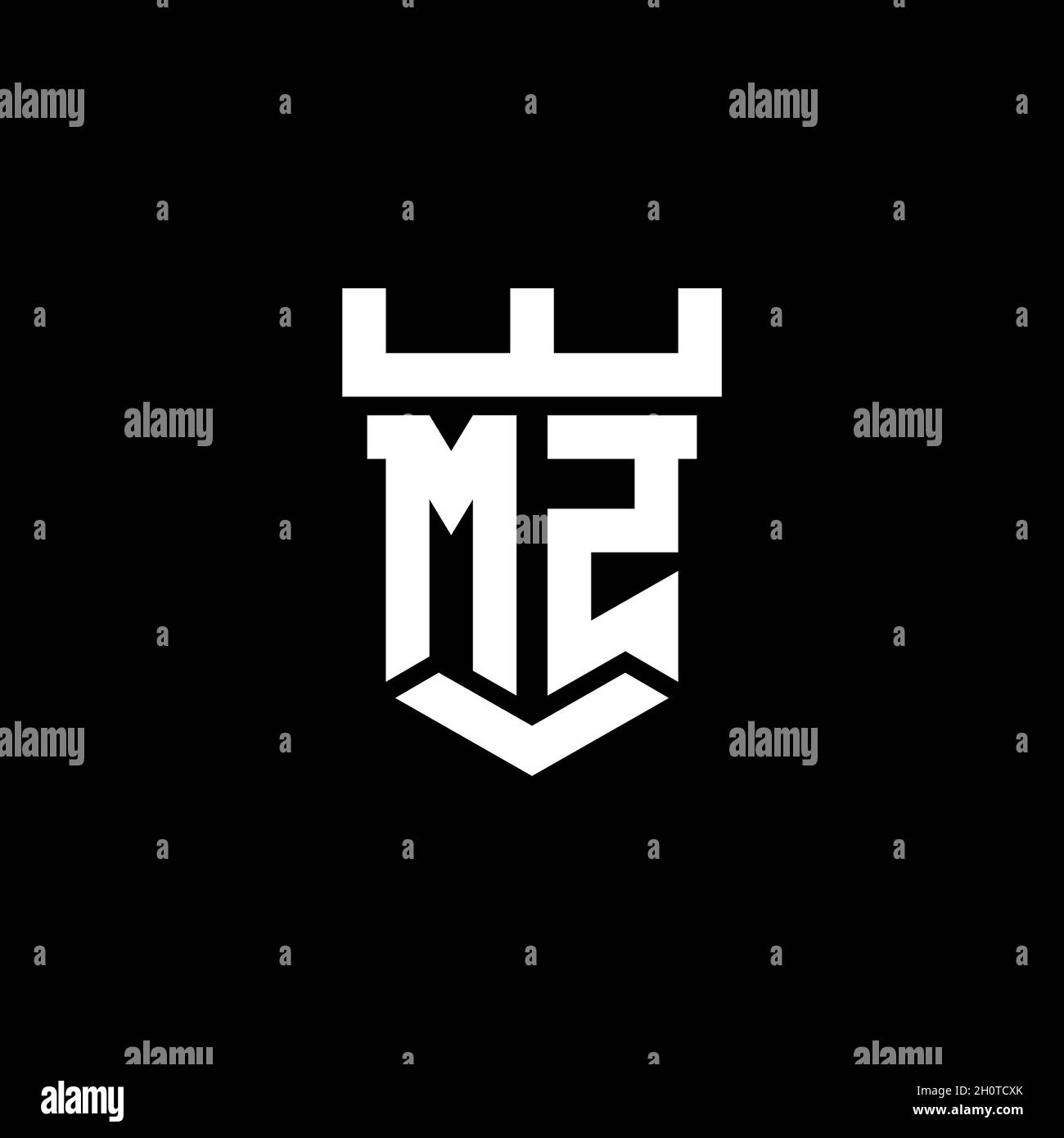MZ logo initial monogram with castle shape style design template isolated in black background ...
