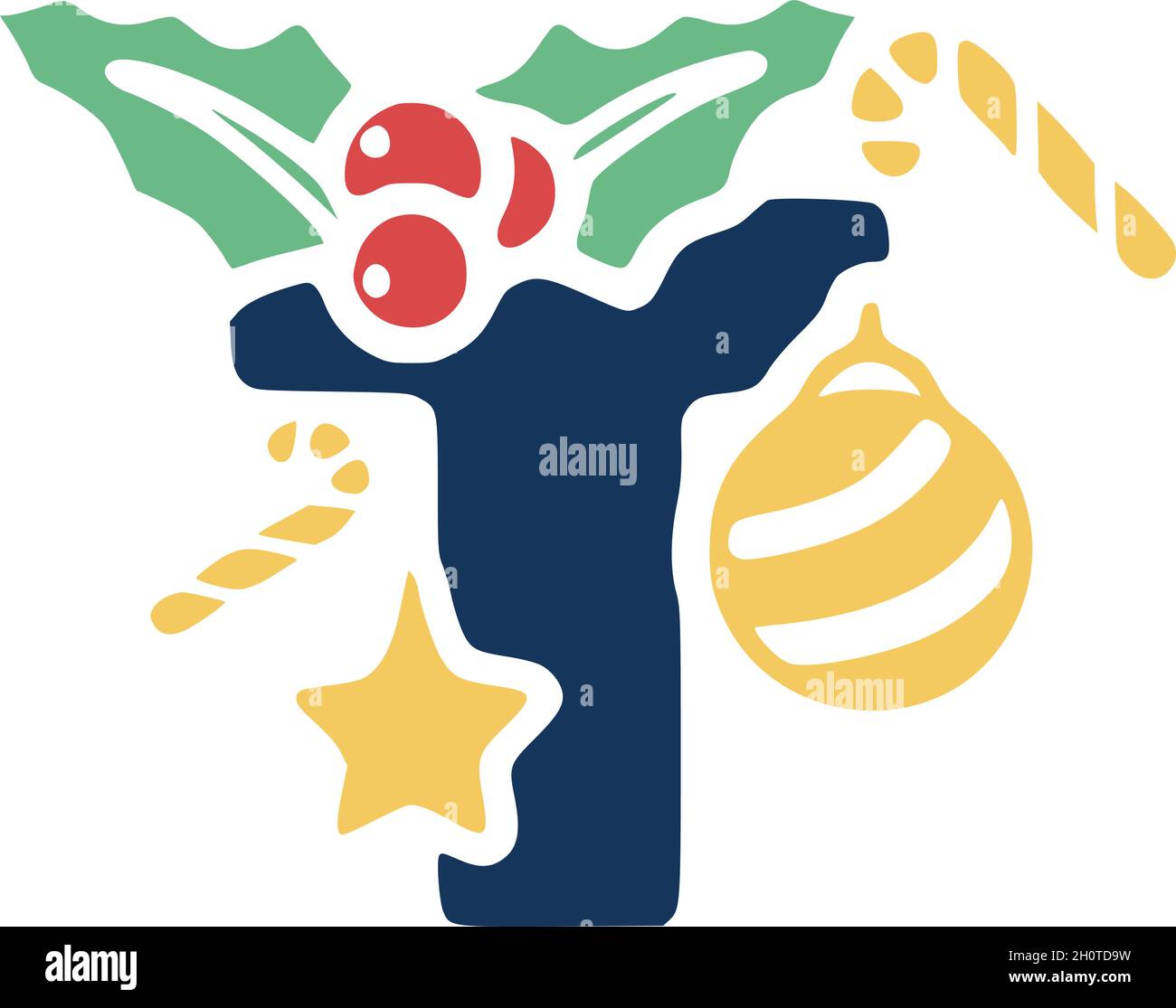 The letter t is decorated with mistletoe and Christmas elements. New ...