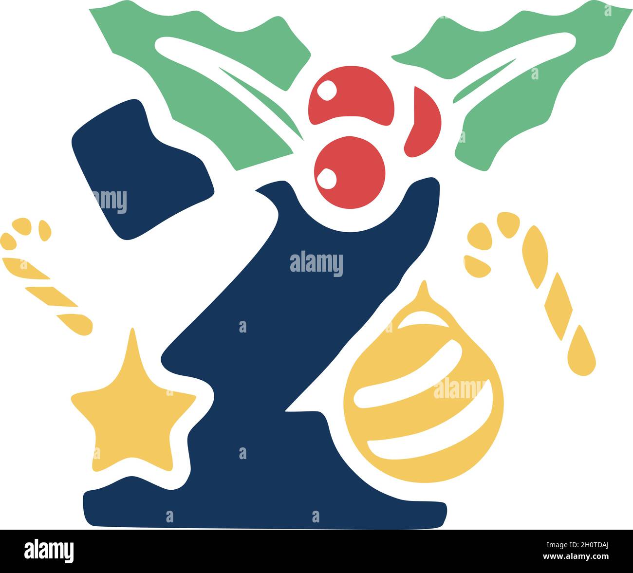 Number 2 is decorated with mistletoe and Christmas elements. New Year ...