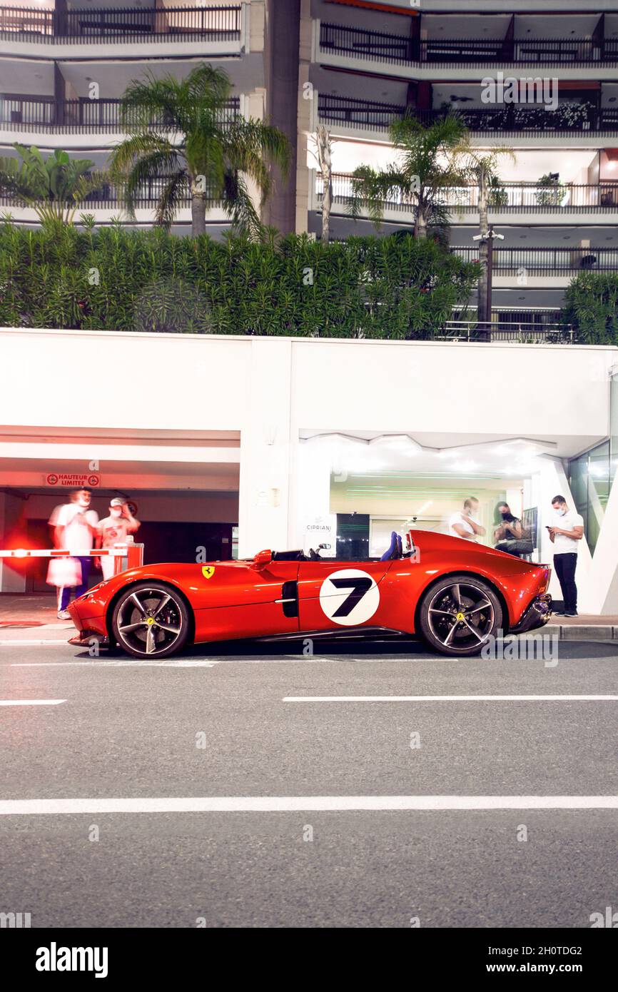 Red Ferrari Monza SP2 supercar parked at a luxury restaurant in central ...