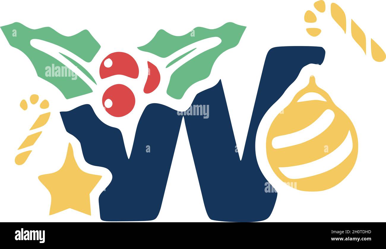 The letter w is decorated with mistletoe and Christmas elements. New ...