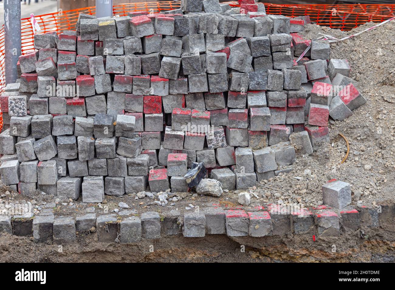 Stack of Cobblestones Material for Street Pavement Construction Site ...