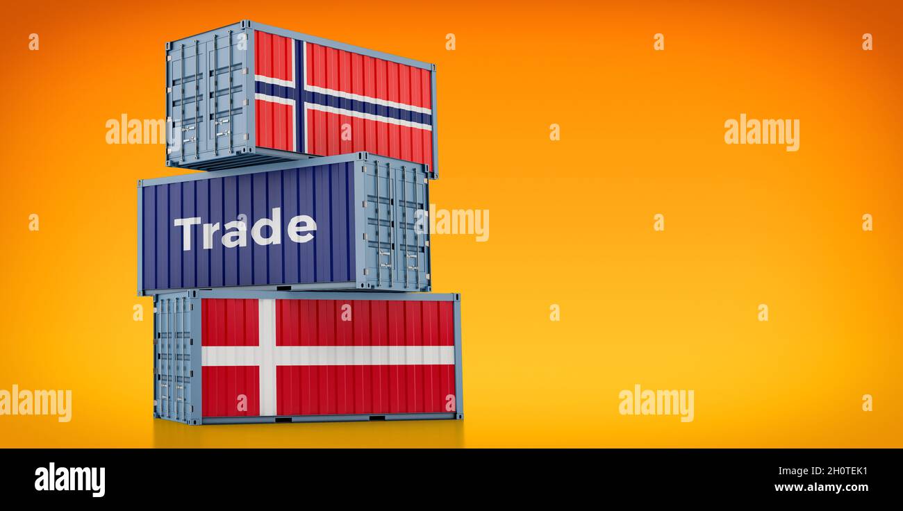 Shipping containers with Norway and Denmark flag. 3D Rendering Stock ...