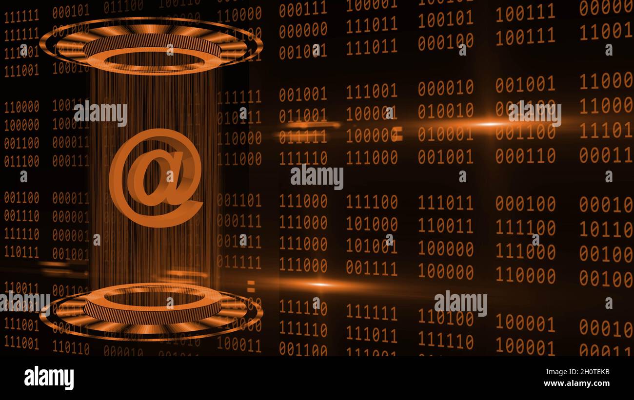 Abstract 3D graphic illustration on orange binary code background ...