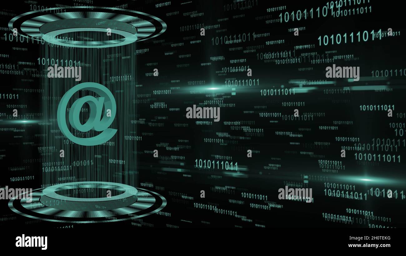 Abstract 3D graphic illustration on turquoise digital background - shining light beam in ...