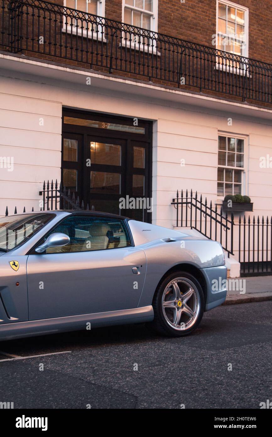 Light blue Ferrari 575 Superamerica classic supercar parked on a street ...