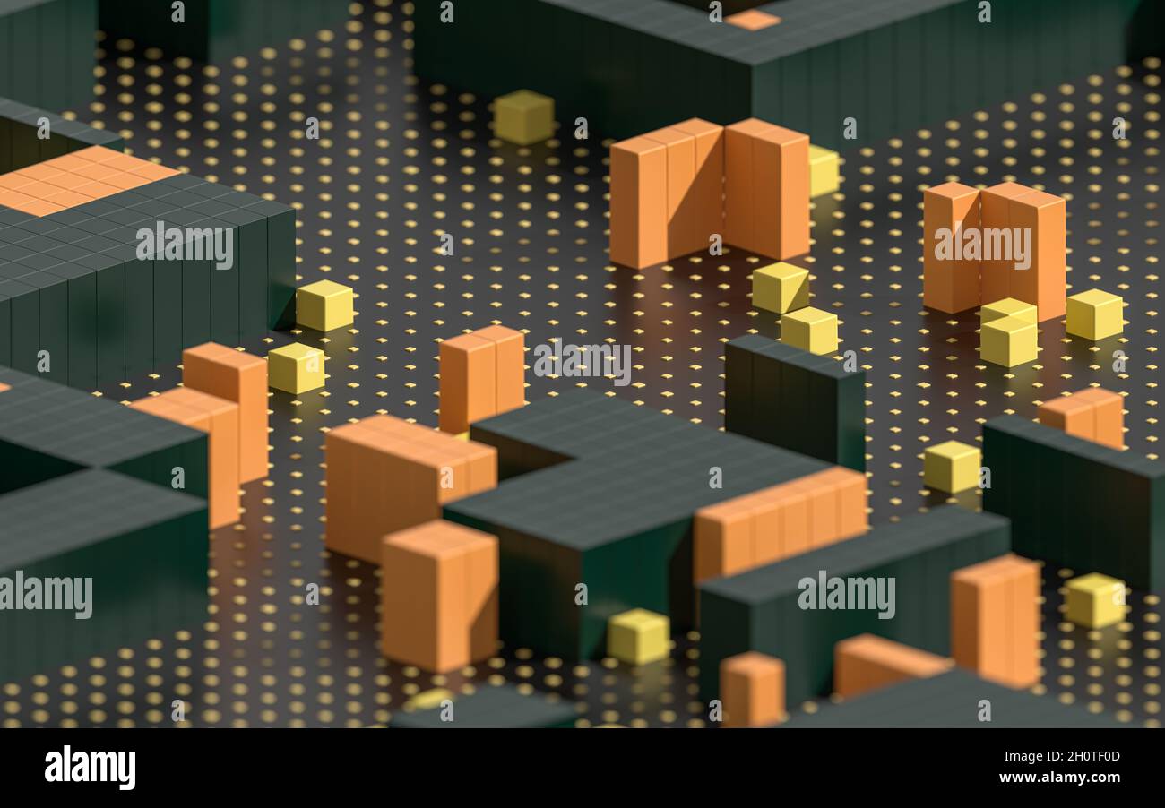 Cubes and abstract geometries, 3d rendering. Computer digital drawing ...
